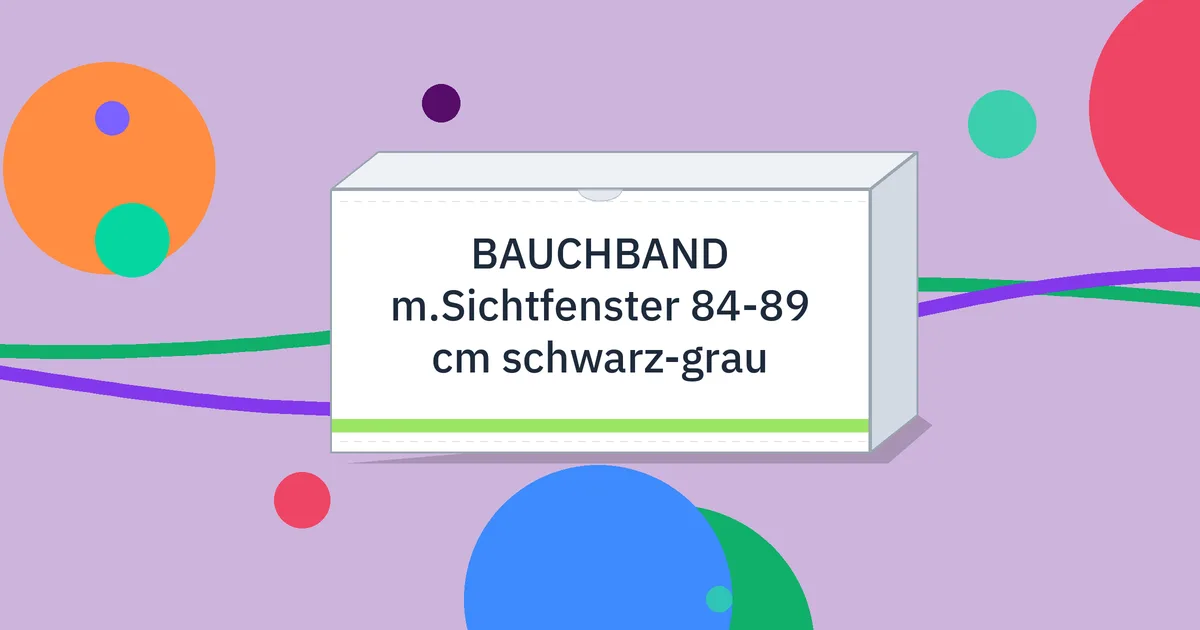 Symbolbild: Packung mit der Aufschrift BAUCHBAND m.Sichtfenster 84-89 cm schwarz-grau (PZN 17837908) – Verfügbarkeit und Bezug in Apotheken in Frankfurt am Main