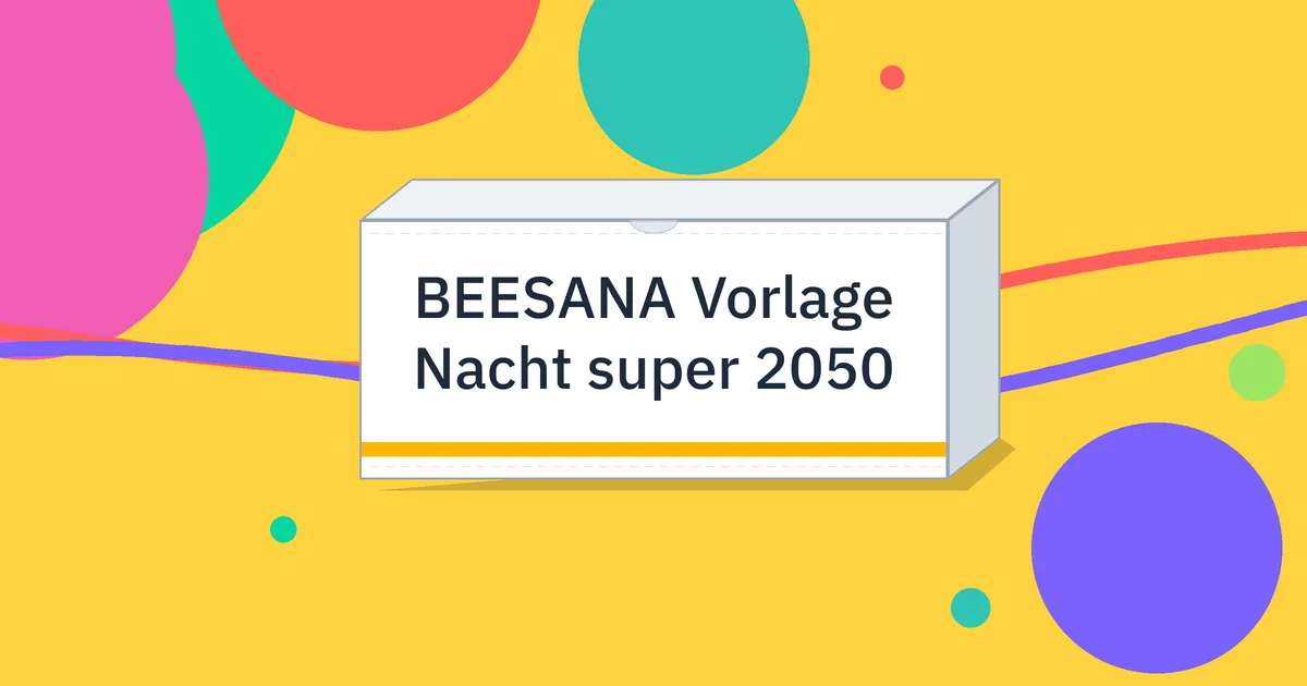 Symbolbild: Packung mit der Aufschrift BEESANA Vorlage Nacht super 2050 (PZN 05001234) – Verfügbarkeit und Bezug in Apotheken in Frankfurt am Main