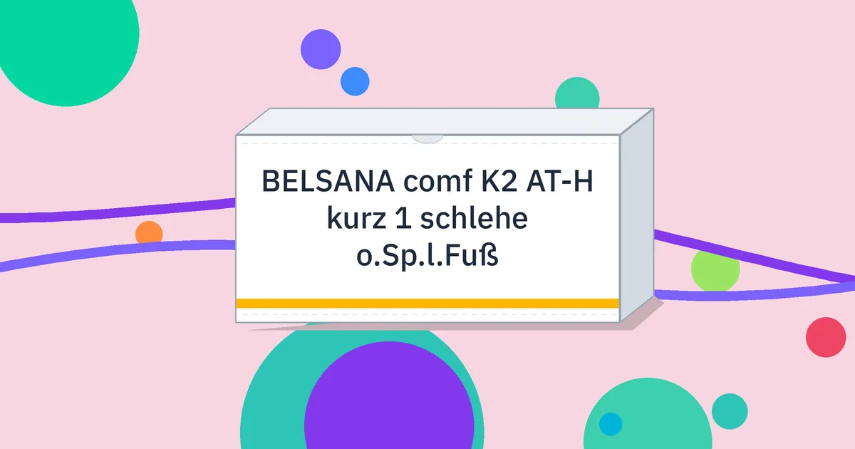 Symbolbild: Packung mit der Aufschrift BELSANA comf K2 AT-H kurz 1 schlehe o.Sp.l.Fuß (PZN 12328042) – Verfügbarkeit und Bezug in Apotheken in Frankfurt am Main