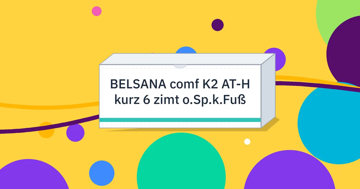 Symbolbild: Packung mit der Aufschrift BELSANA comf K2 AT-H kurz 6 zimt o.Sp.k.Fuß (PZN 12332061) – Verfügbarkeit und Bezug in Apotheken in Frankfurt am Main