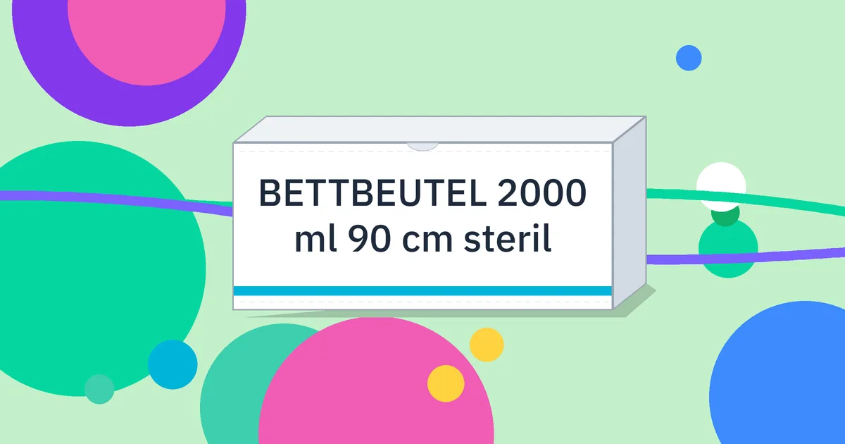 Symbolbild: Packung mit der Aufschrift BETTBEUTEL 2000 ml 90 cm steril (PZN 09151597) – Verfügbarkeit und Bezug in Apotheken in Frankfurt am Main