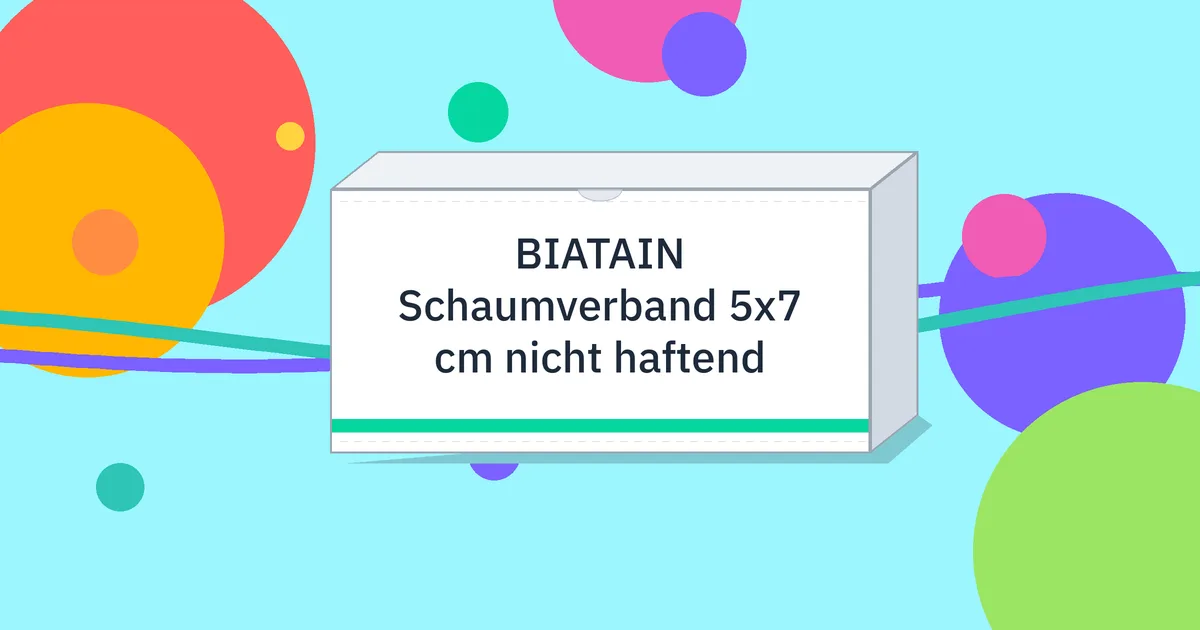 Symbolbild: Packung mit der Aufschrift BIATAIN Schaumverband 5x7 cm nicht haftend (PZN 11646863) – Verfügbarkeit und Bezug in Apotheken in Frankfurt am Main