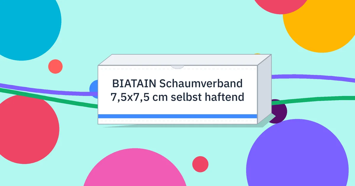 Symbolbild: Packung mit der Aufschrift BIATAIN Schaumverband 7,5x7,5 cm selbst haftend (PZN 13900001) – Verfügbarkeit und Bezug in Apotheken in Frankfurt am Main