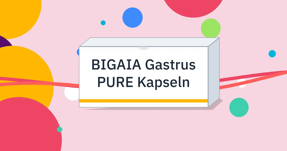 Symbolbild: Packung mit der Aufschrift BIGAIA Gastrus PURE Kapseln (PZN 20038252) – Verfügbarkeit und Bezug in Apotheken in Frankfurt am Main