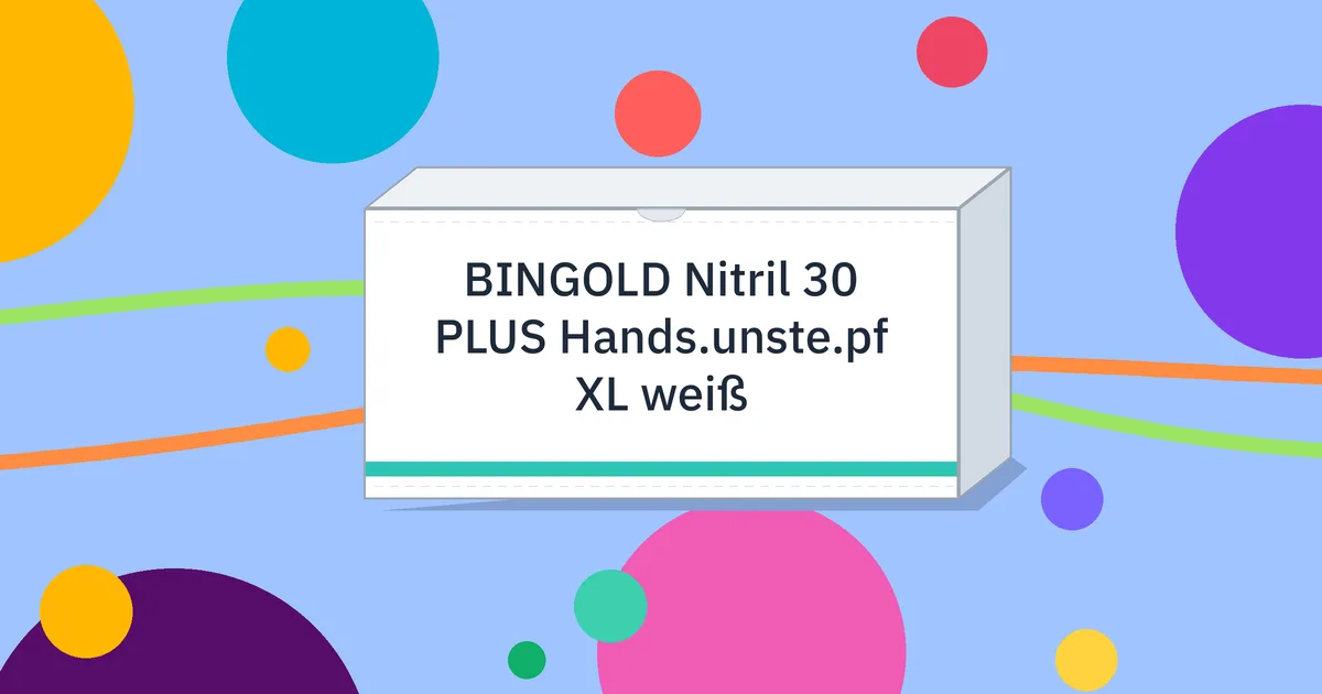 Symbolbild: Packung mit der Aufschrift BINGOLD Nitril 30 PLUS Hands.unste.pf XL weiß (PZN 14293218) – Verfügbarkeit und Bezug in Apotheken in Frankfurt am Main