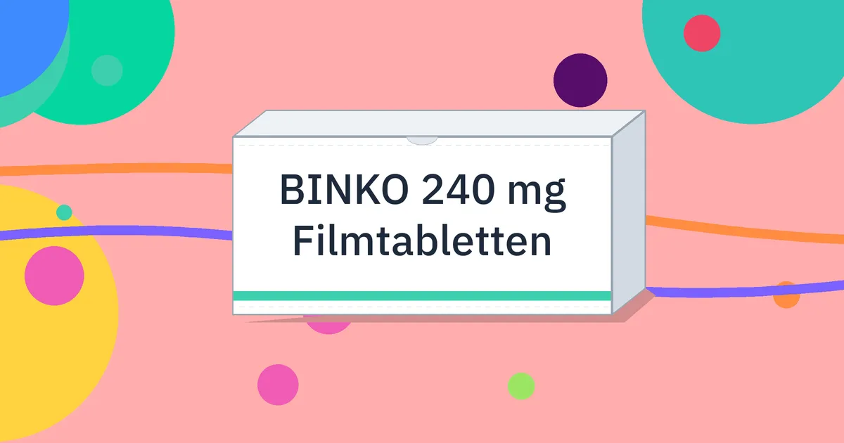 Symbolbild: Packung mit der Aufschrift BINKO 240 mg Filmtabletten (PZN 11645869) – Verfügbarkeit und Bezug in Apotheken in Frankfurt am Main