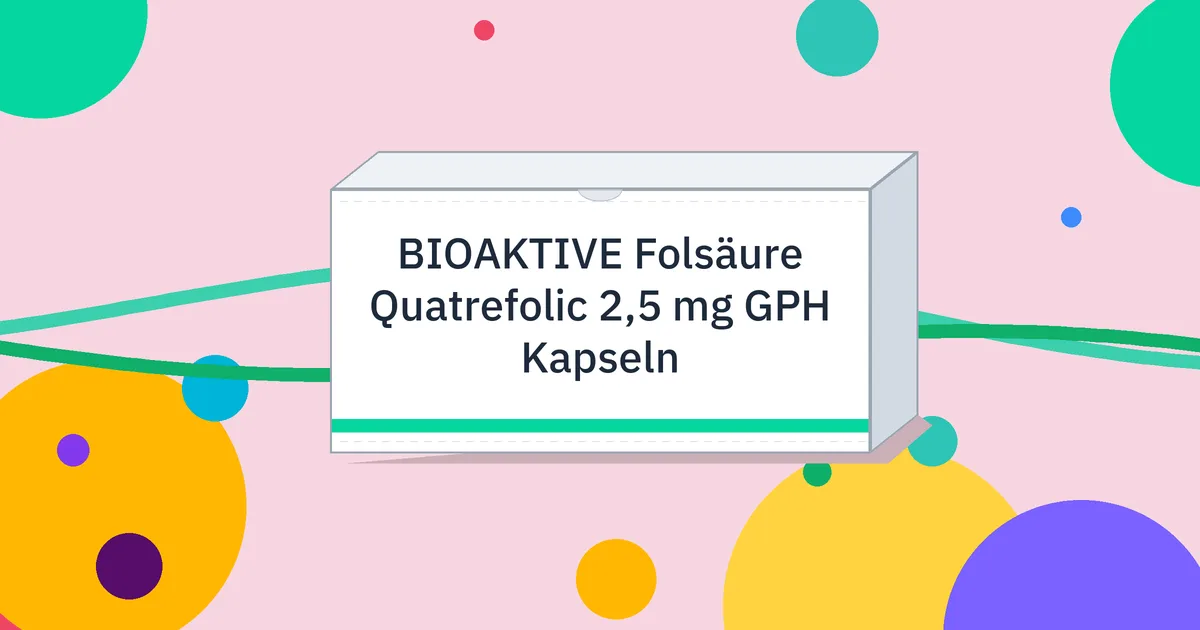 Symbolbild: Packung mit der Aufschrift BIOAKTIVE Folsäure Quatrefolic 2,5 mg GPH Kapseln (PZN 18310451) – Verfügbarkeit und Bezug in Apotheken in Frankfurt am Main