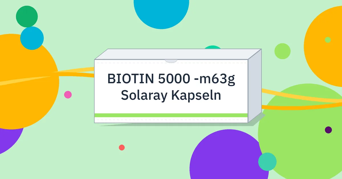 Symbolbild: Packung mit der Aufschrift BIOTIN 5000 -m63g Solaray Kapseln (PZN 17253490) – Verfügbarkeit und Bezug in Apotheken in Frankfurt am Main