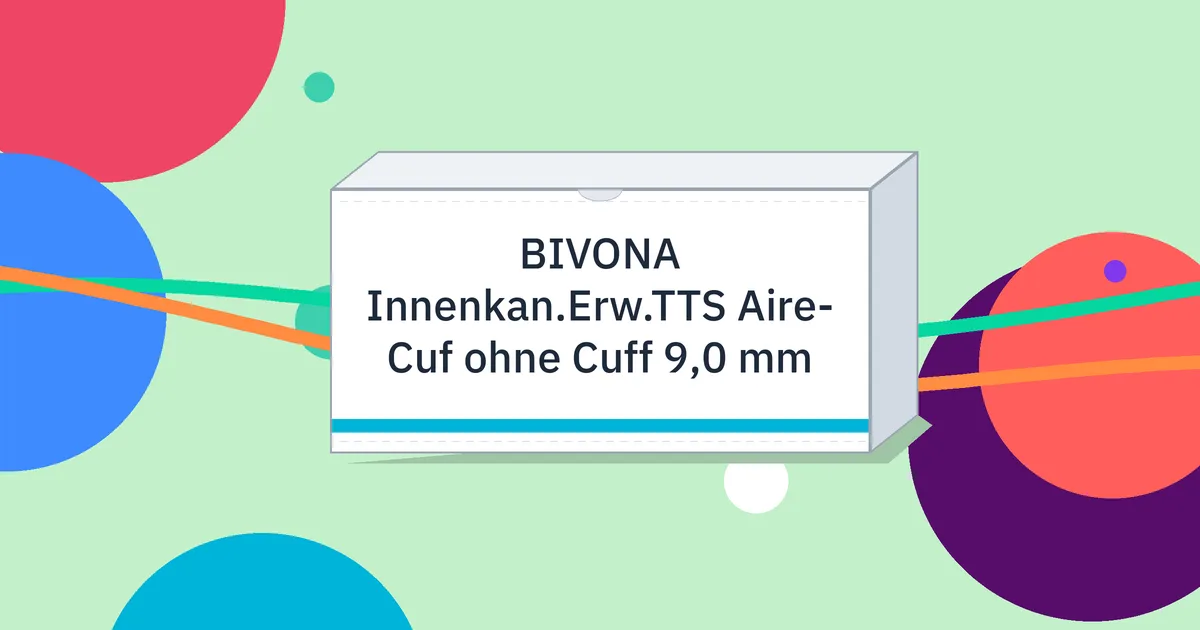 Symbolbild: Packung mit der Aufschrift BIVONA Innenkan.Erw.TTS Aire-Cuf ohne Cuff 9,0 mm (PZN 01301689) – Verfügbarkeit und Bezug in Apotheken in Frankfurt am Main