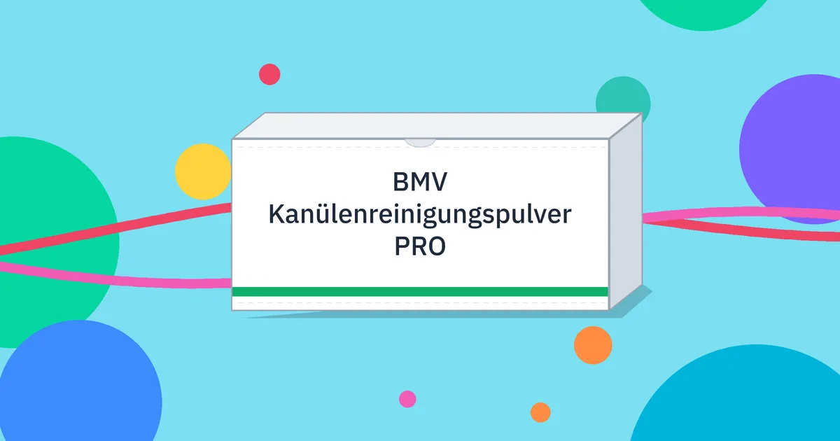 Symbolbild: Packung mit der Aufschrift BMV Kanülenreinigungspulver PRO (PZN 19182788) – Verfügbarkeit und Bezug in Apotheken in Frankfurt am Main