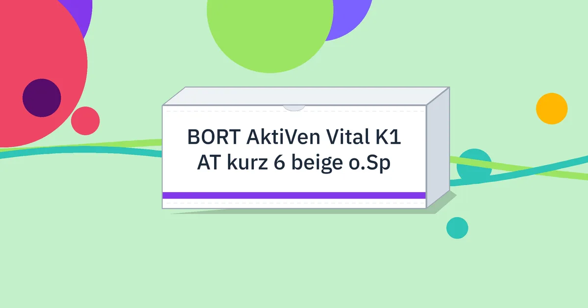 Symbolbild: Packung mit der Aufschrift BORT AktiVen Vital K1 AT kurz 6 beige o.Sp (PZN 13738397) – Verfügbarkeit und Bezug in Apotheken in Frankfurt am Main