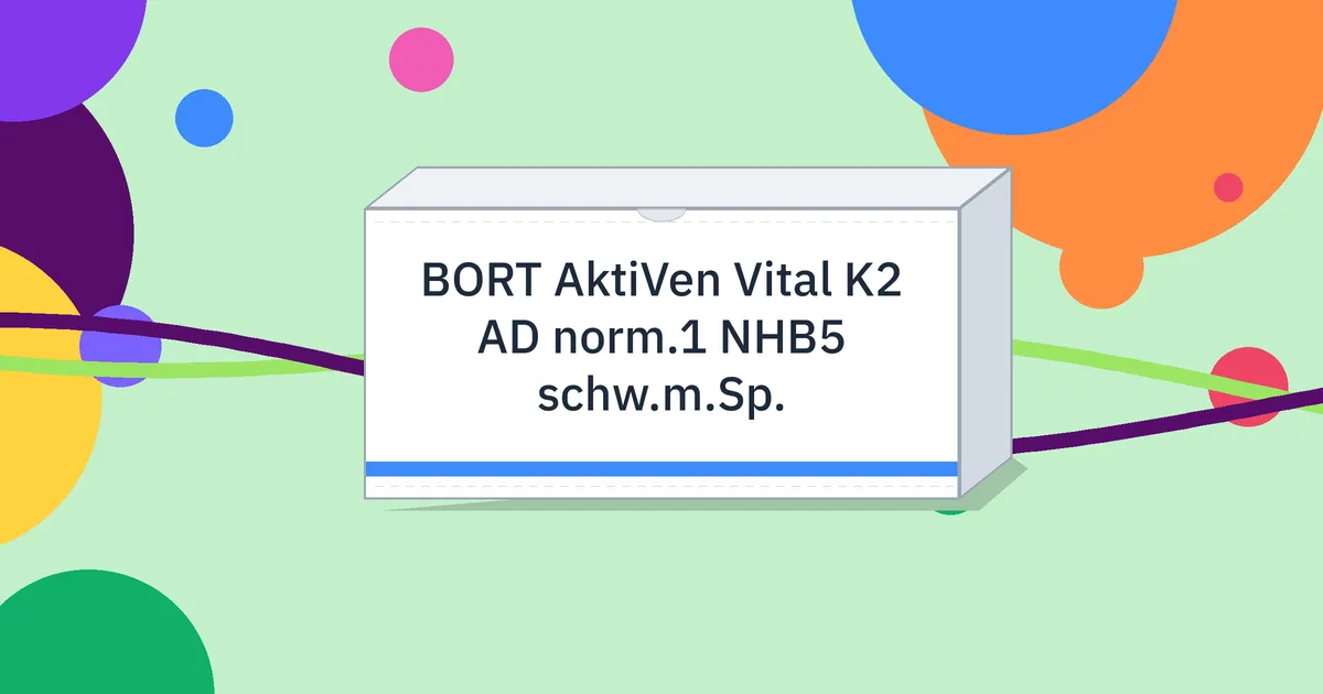 Symbolbild: Packung mit der Aufschrift BORT AktiVen Vital K2 AD norm.1 NHB5 schw.m.Sp. (PZN 17493231) – Verfügbarkeit und Bezug in Apotheken in Frankfurt am Main