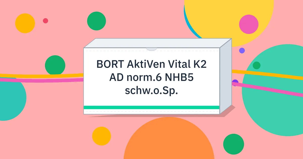 Symbolbild: Packung mit der Aufschrift BORT AktiVen Vital K2 AD norm.6 NHB5 schw.o.Sp. (PZN 17493142) – Verfügbarkeit und Bezug in Apotheken in Frankfurt am Main