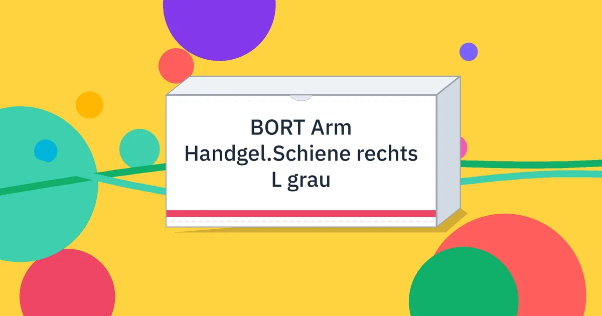 Symbolbild: Packung mit der Aufschrift BORT Arm Handgel.Schiene rechts L grau (PZN 17843352) – Verfügbarkeit und Bezug in Apotheken in Frankfurt am Main