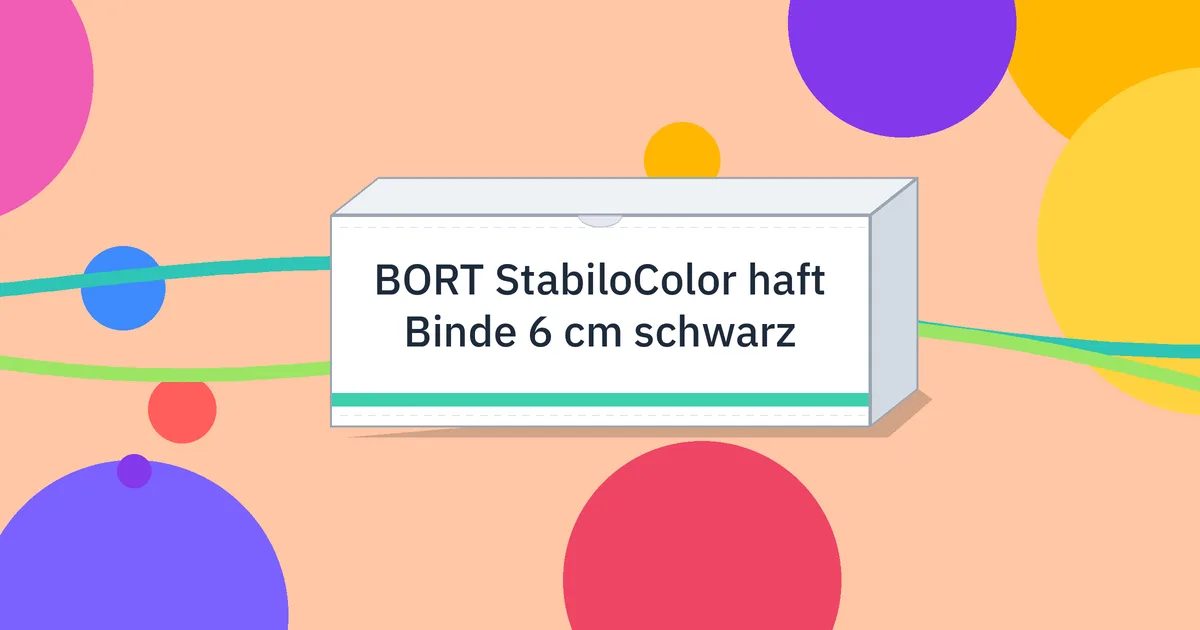 Symbolbild: Packung mit der Aufschrift BORT StabiloColor haft Binde 6 cm schwarz (PZN 07672493) – Verfügbarkeit und Bezug in Apotheken in Frankfurt am Main