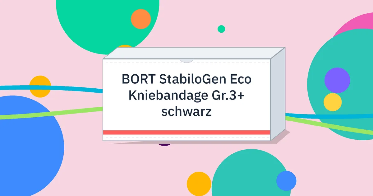 Symbolbild: Packung mit der Aufschrift BORT StabiloGen Eco Kniebandage Gr.3+ schwarz (PZN 16845082) – Verfügbarkeit und Bezug in Apotheken in Frankfurt am Main