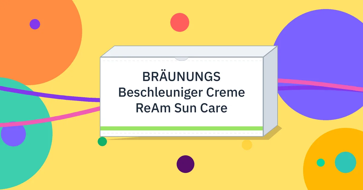 Symbolbild: Packung mit der Aufschrift BRÄUNUNGS Beschleuniger Creme ReAm Sun Care (PZN 10090406) – Verfügbarkeit und Bezug in Apotheken in Frankfurt am Main