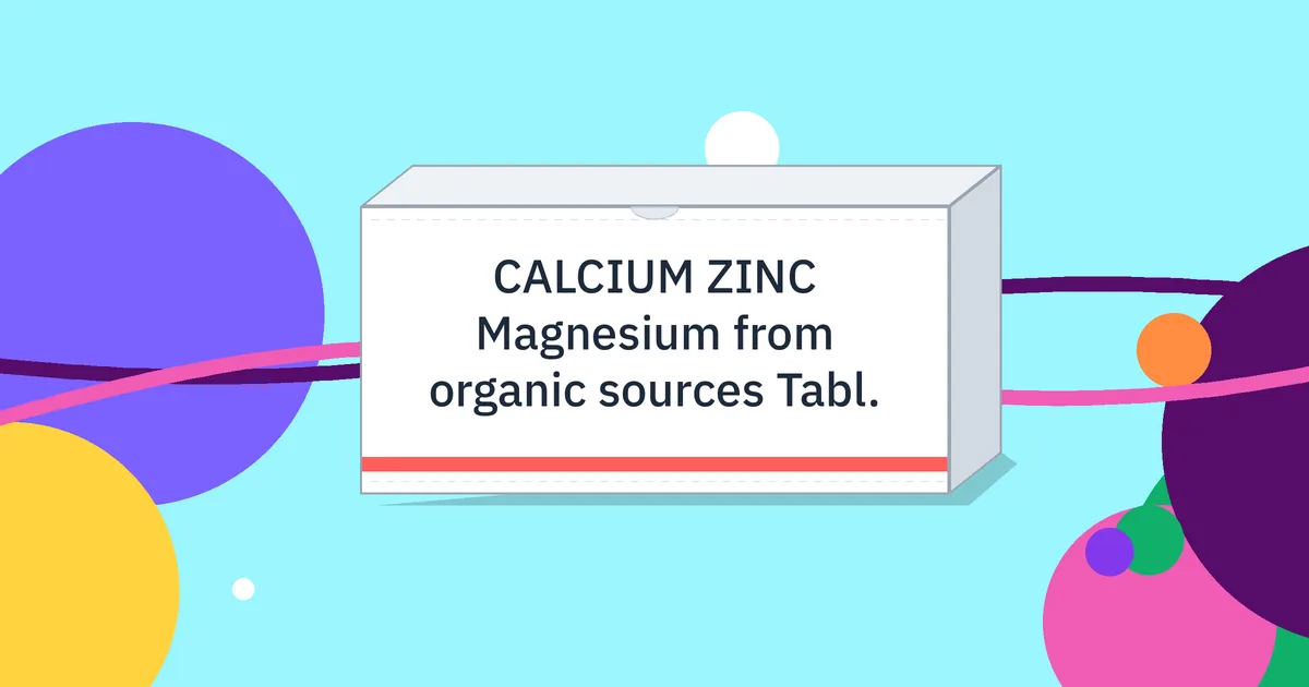 Symbolbild: Packung mit der Aufschrift CALCIUM ZINC Magnesium from organic sources Tabl. (PZN 20399814) – Verfügbarkeit und Bezug in Apotheken in Frankfurt am Main