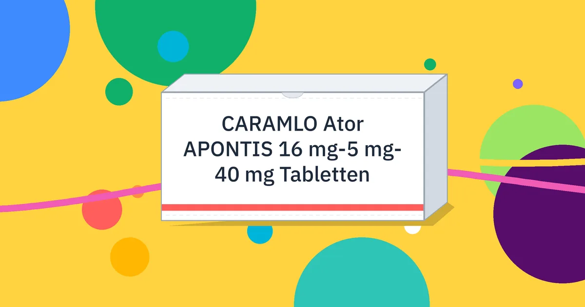 Symbolbild: Packung mit der Aufschrift CARAMLO Ator APONTIS 16 mg-5 mg-40 mg Tabletten (PZN 19182133) – Verfügbarkeit und Bezug in Apotheken in Frankfurt am Main