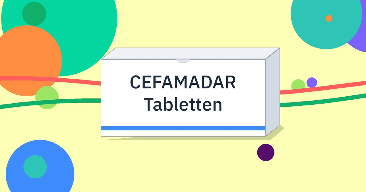Symbolbild: Packung mit der Aufschrift CEFAMADAR Tabletten (PZN 07306995) – Verfügbarkeit und Bezug in Apotheken in Frankfurt am Main