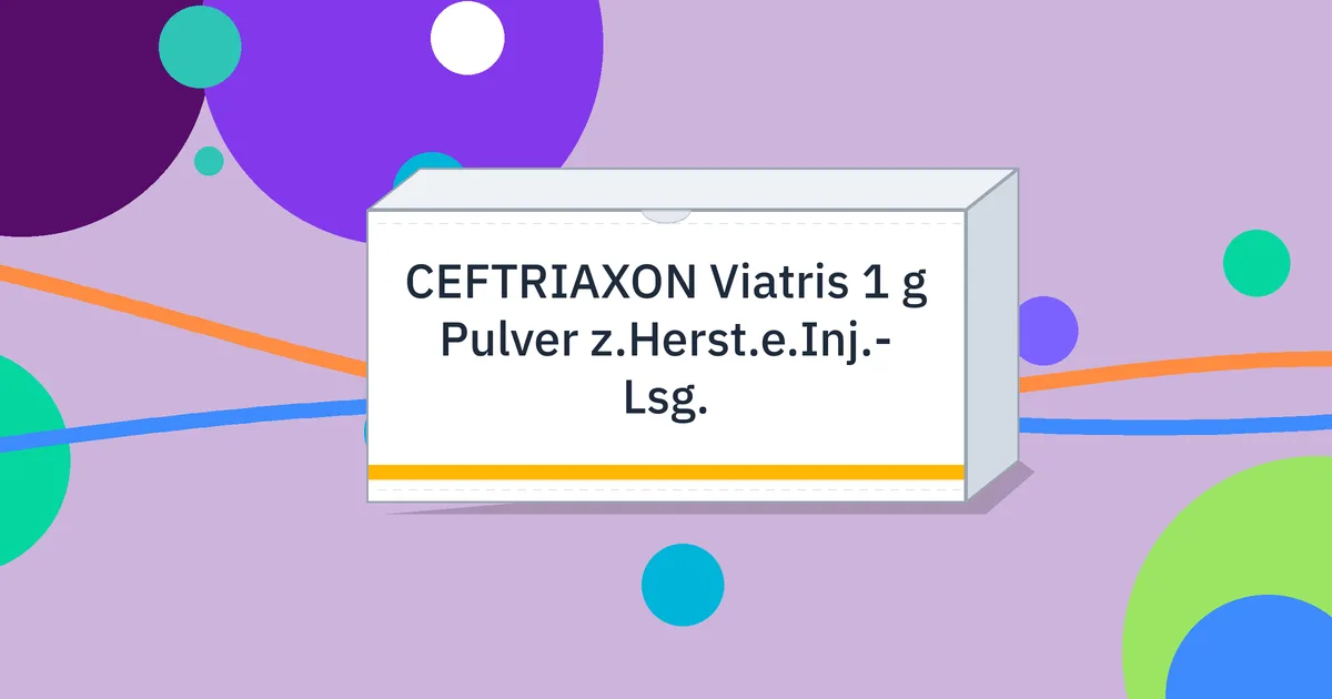 Symbolbild: Packung mit der Aufschrift CEFTRIAXON Viatris 1 g Pulver z.Herst.e.Inj.-Lsg. (PZN 20170885) – Verfügbarkeit und Bezug in Apotheken in Frankfurt am Main