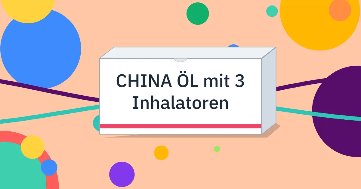 Symbolbild: Packung mit der Aufschrift CHINA ÖL mit 3 Inhalatoren (PZN 03098086) – Verfügbarkeit und Bezug in Apotheken in Frankfurt am Main
