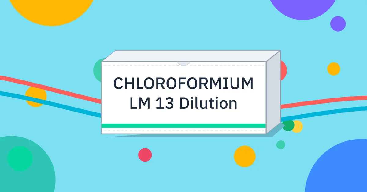 Symbolbild: Packung mit der Aufschrift CHLOROFORMIUM LM 13 Dilution (PZN 13444566) – Verfügbarkeit und Bezug in Apotheken in Frankfurt am Main