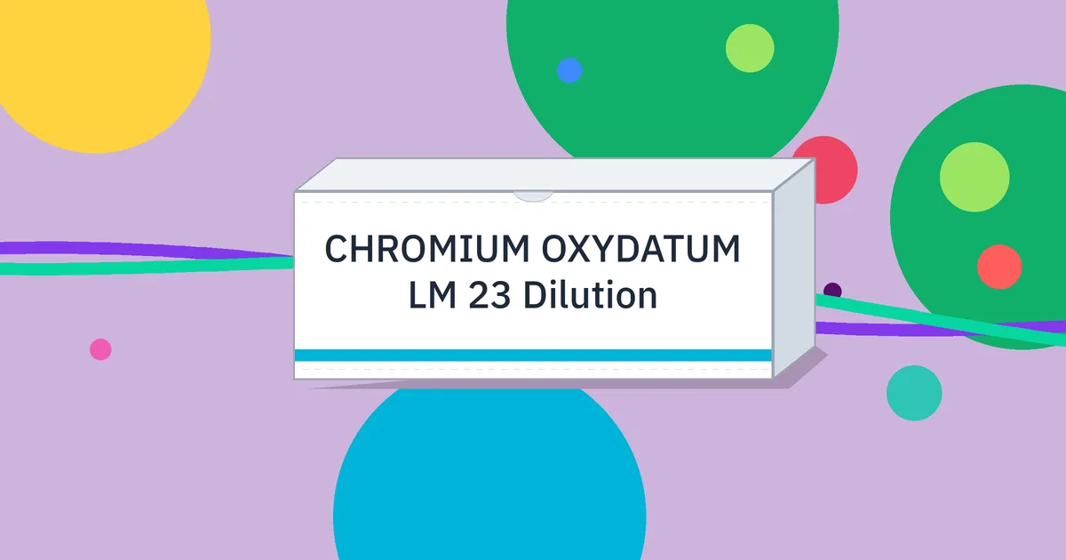 Symbolbild: Packung mit der Aufschrift CHROMIUM OXYDATUM LM 23 Dilution (PZN 13445637) – Verfügbarkeit und Bezug in Apotheken in Frankfurt am Main