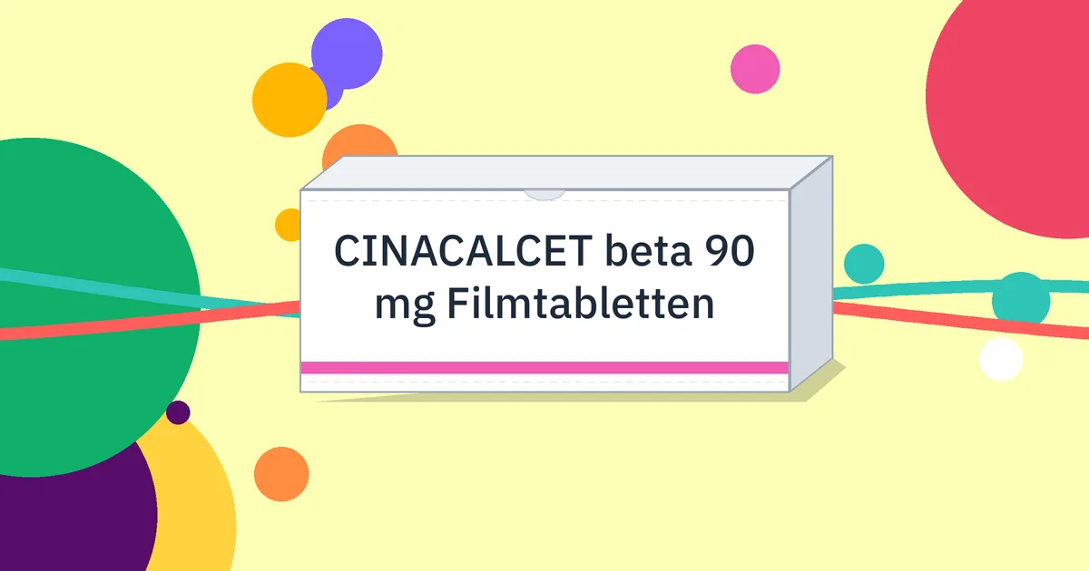 Symbolbild: Packung mit der Aufschrift CINACALCET beta 90 mg Filmtabletten (PZN 15781411) – Verfügbarkeit und Bezug in Apotheken in Frankfurt am Main