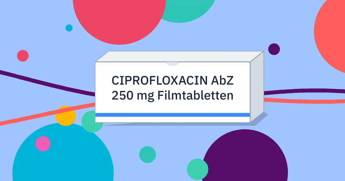 Symbolbild: Packung mit der Aufschrift CIPROFLOXACIN AbZ 250 mg Filmtabletten (PZN 02162072) – Verfügbarkeit und Bezug in Apotheken in Frankfurt am Main