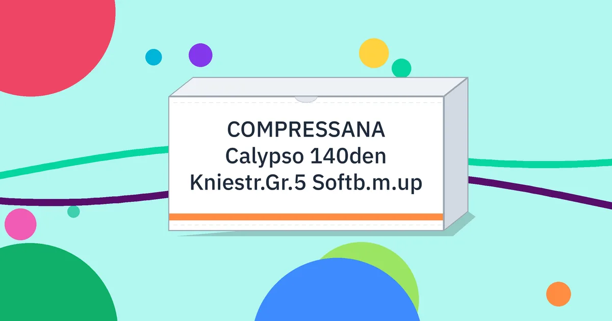 Symbolbild: Packung mit der Aufschrift COMPRESSANA Calypso 140den Kniestr.Gr.5 Softb.m.up (PZN 05704705) – Verfügbarkeit und Bezug in Apotheken in Frankfurt am Main