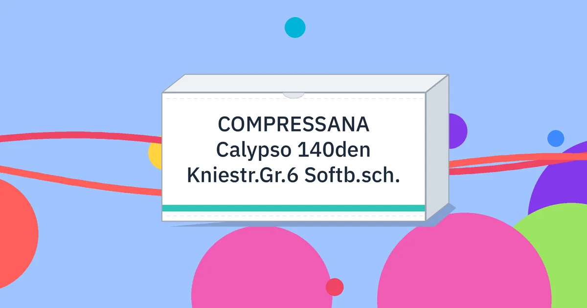 Symbolbild: Packung mit der Aufschrift COMPRESSANA Calypso 140den Kniestr.Gr.6 Softb.sch. (PZN 09076571) – Verfügbarkeit und Bezug in Apotheken in Frankfurt am Main