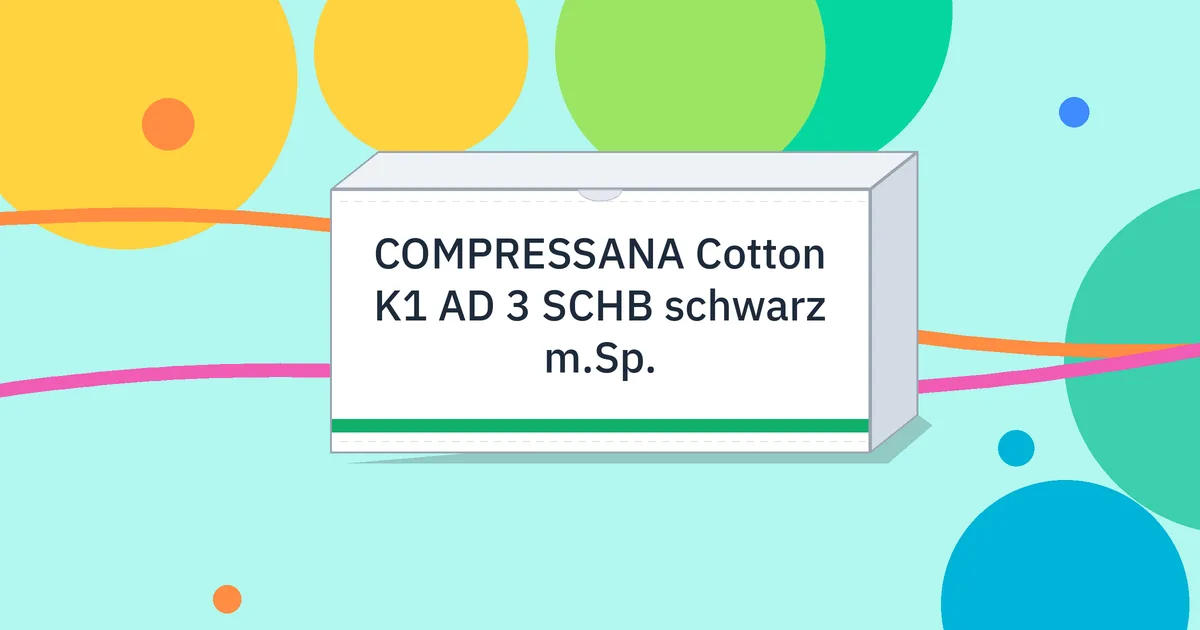 Symbolbild: Packung mit der Aufschrift COMPRESSANA Cotton K1 AD 3 SCHB schwarz m.Sp. (PZN 16958952) – Verfügbarkeit und Bezug in Apotheken in Frankfurt am Main