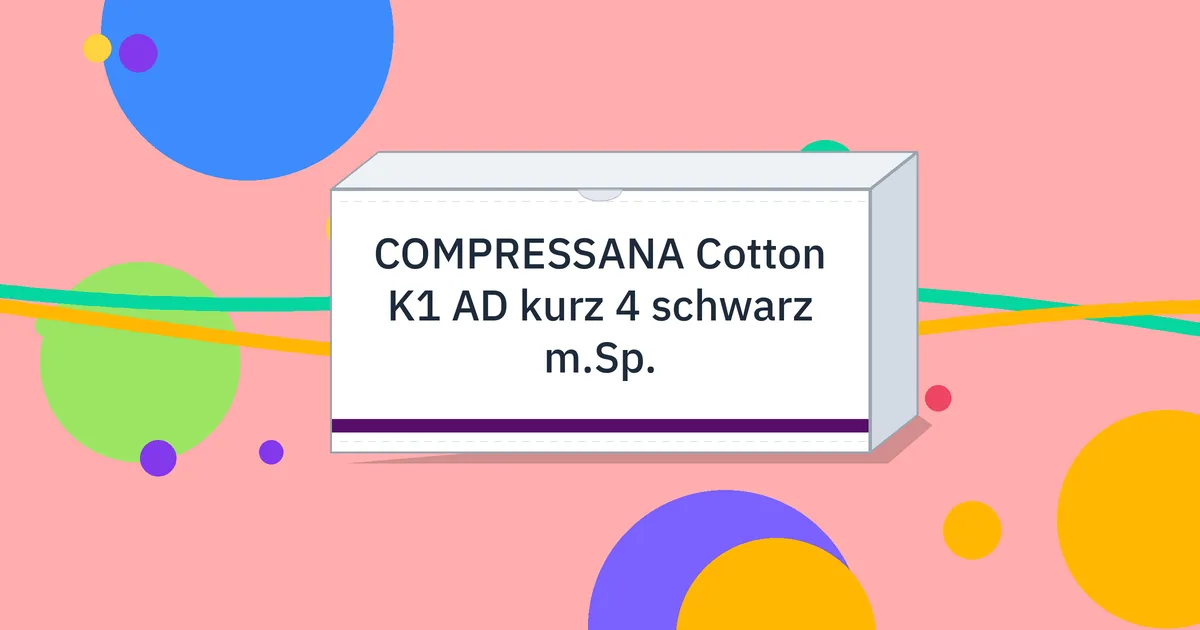 Symbolbild: Packung mit der Aufschrift COMPRESSANA Cotton K1 AD kurz 4 schwarz m.Sp. (PZN 10215813) – Verfügbarkeit und Bezug in Apotheken in Frankfurt am Main