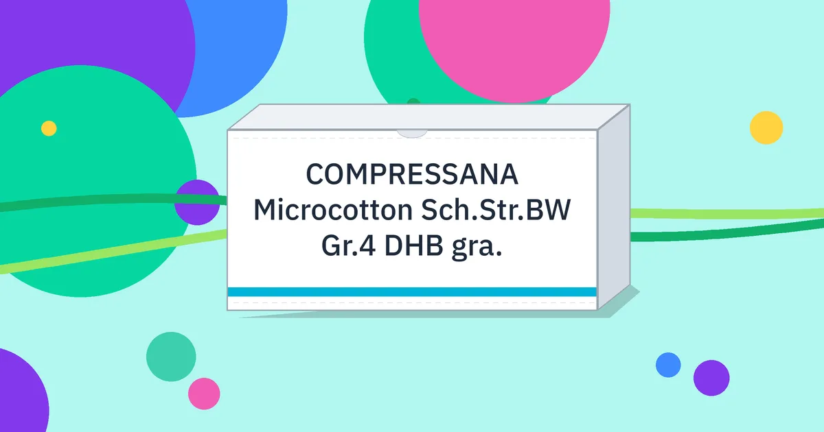 Symbolbild: Packung mit der Aufschrift COMPRESSANA Microcotton Sch.Str.BW Gr.4 DHB gra. (PZN 11158810) – Verfügbarkeit und Bezug in Apotheken in Frankfurt am Main