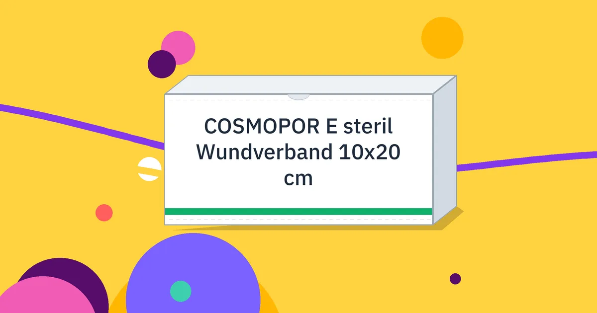 Symbolbild: Packung mit der Aufschrift COSMOPOR E steril Wundverband 10x20 cm (PZN 19184310) – Verfügbarkeit und Bezug in Apotheken in Frankfurt am Main