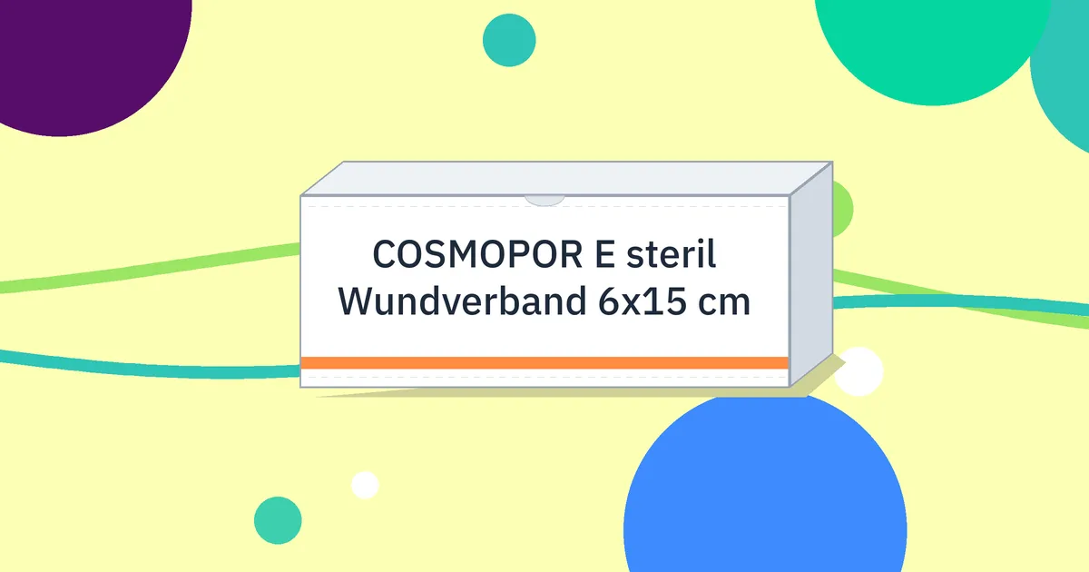 Symbolbild: Packung mit der Aufschrift COSMOPOR E steril Wundverband 6x15 cm (PZN 20420678) – Verfügbarkeit und Bezug in Apotheken in Frankfurt am Main