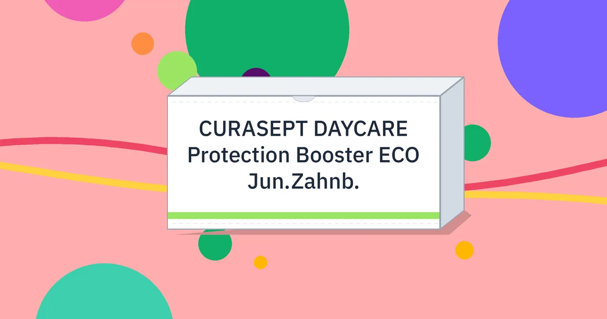 Symbolbild: Packung mit der Aufschrift CURASEPT DAYCARE Protection Booster ECO Jun.Zahnb. (PZN 18680277) – Verfügbarkeit und Bezug in Apotheken in Frankfurt am Main