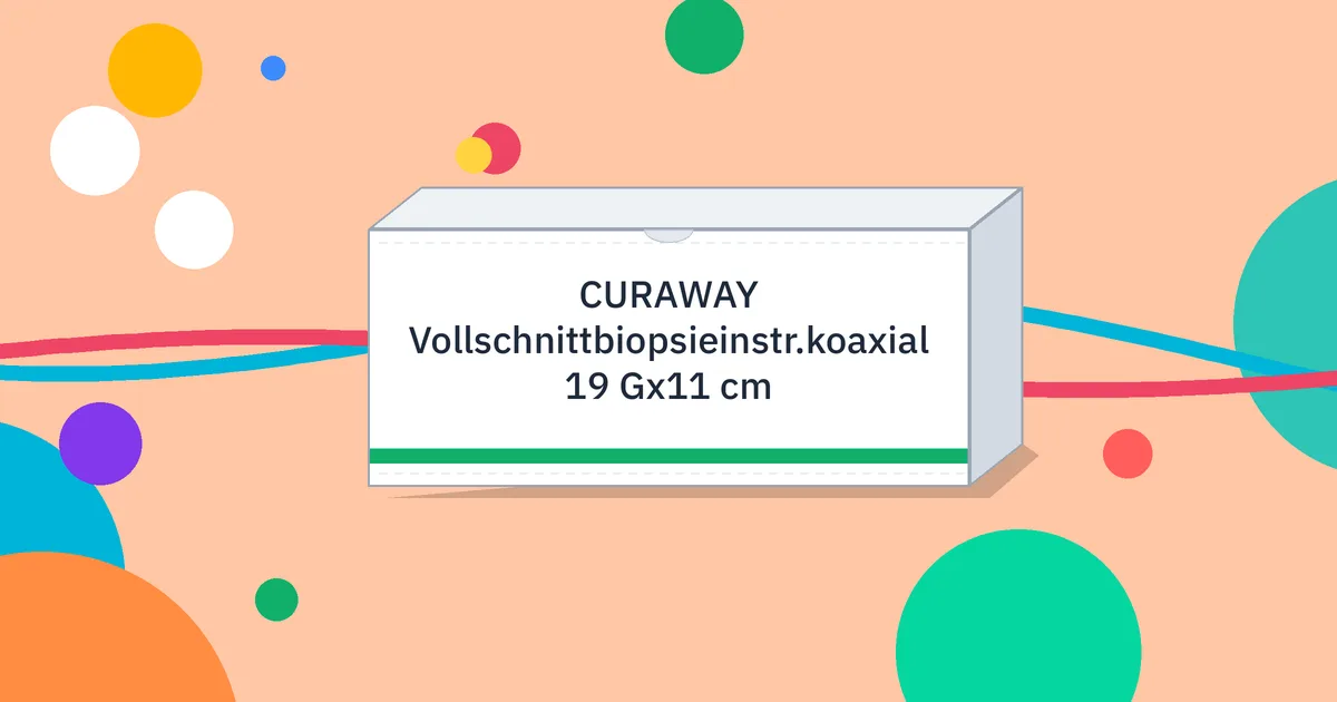 Symbolbild: Packung mit der Aufschrift CURAWAY Vollschnittbiopsieinstr.koaxial 19 Gx11 cm (PZN 20280711) – Verfügbarkeit und Bezug in Apotheken in Frankfurt am Main