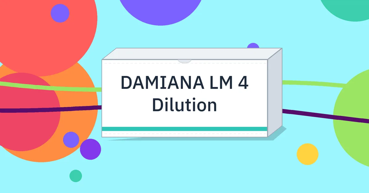Symbolbild: Packung mit der Aufschrift DAMIANA LM 4 Dilution (PZN 13460878) – Verfügbarkeit und Bezug in Apotheken in Frankfurt am Main