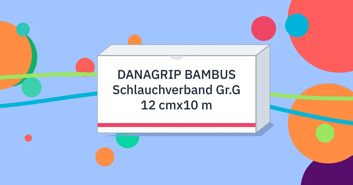 Symbolbild: Packung mit der Aufschrift DANAGRIP BAMBUS Schlauchverband Gr.G 12 cmx10 m (PZN 18368522) – Verfügbarkeit und Bezug in Apotheken in Frankfurt am Main