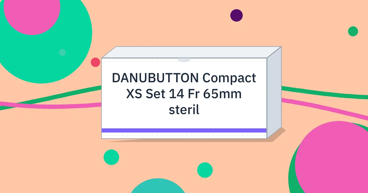 Symbolbild: Packung mit der Aufschrift DANUBUTTON Compact XS Set 14 Fr 65mm steril (PZN 19853484) – Verfügbarkeit und Bezug in Apotheken in Frankfurt am Main