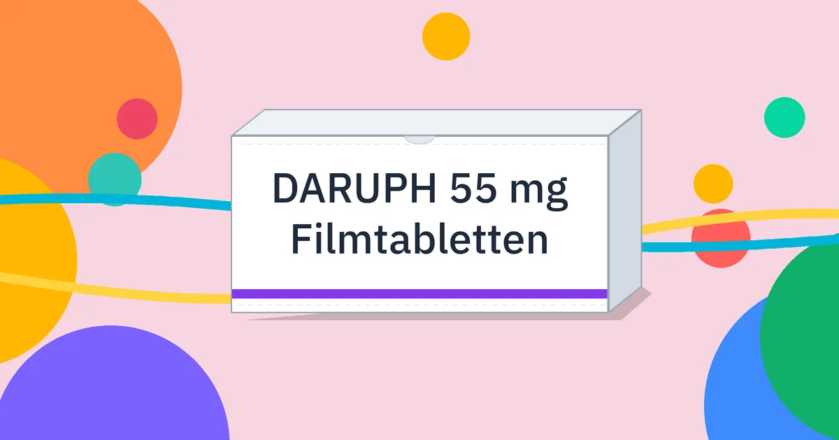 Symbolbild: Packung mit der Aufschrift DARUPH 55 mg Filmtabletten (PZN 17601057) – Verfügbarkeit und Bezug in Apotheken in Frankfurt am Main