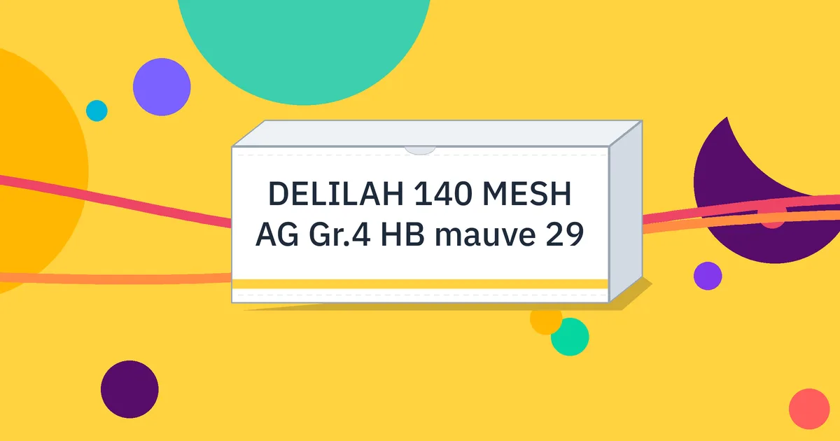 Symbolbild: Packung mit der Aufschrift DELILAH 140 MESH AG Gr.4 HB mauve 29 (PZN 13849688) – Verfügbarkeit und Bezug in Apotheken in Frankfurt am Main