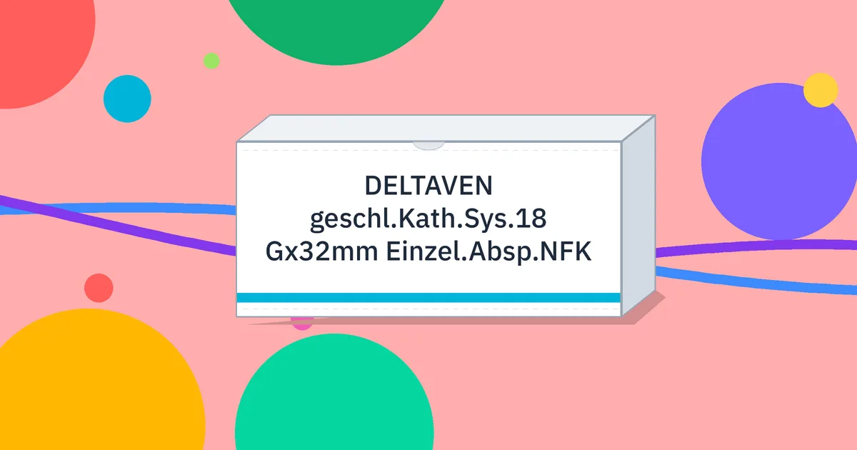 Symbolbild: Packung mit der Aufschrift DELTAVEN geschl.Kath.Sys.18 Gx32mm Einzel.Absp.NFK (PZN 13977363) – Verfügbarkeit und Bezug in Apotheken in Frankfurt am Main