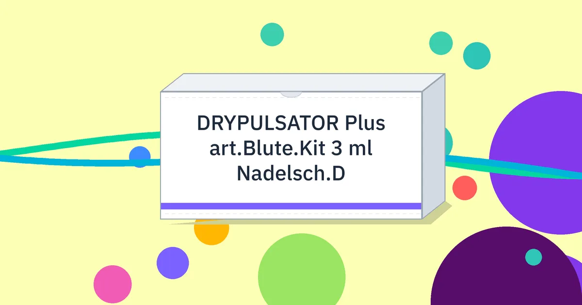 Symbolbild: Packung mit der Aufschrift DRYPULSATOR Plus art.Blute.Kit 3 ml Nadelsch.D (PZN 09218172) – Verfügbarkeit und Bezug in Apotheken in Frankfurt am Main