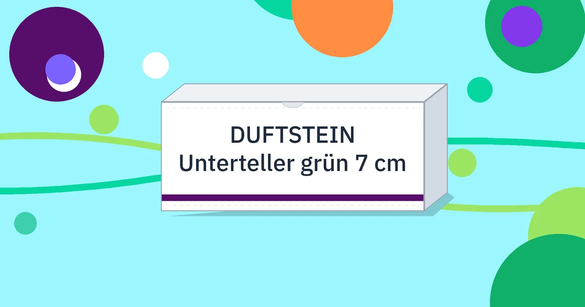 Symbolbild: Packung mit der Aufschrift DUFTSTEIN Unterteller grün 7 cm (PZN 06943814) – Verfügbarkeit und Bezug in Apotheken in Frankfurt am Main