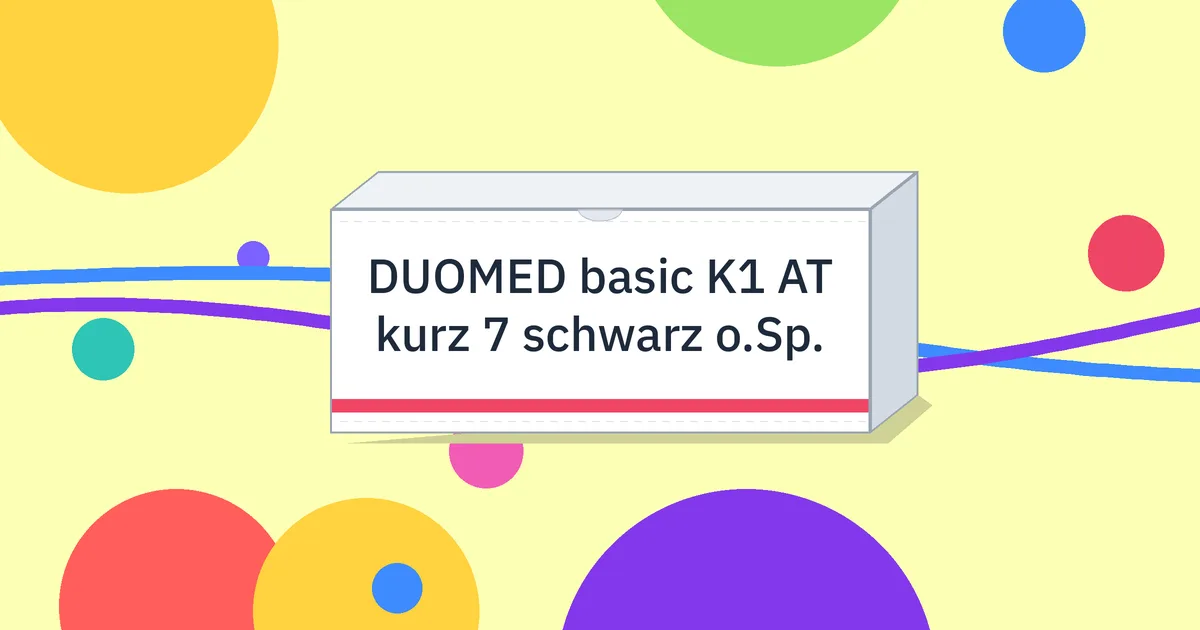 Symbolbild: Packung mit der Aufschrift DUOMED basic K1 AT kurz 7 schwarz o.Sp. (PZN 20903081) – Verfügbarkeit und Bezug in Apotheken in Frankfurt am Main