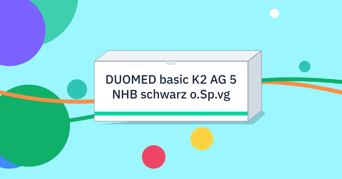 Symbolbild: Packung mit der Aufschrift DUOMED basic K2 AG 5 NHB schwarz o.Sp.vg (PZN 20908865) – Verfügbarkeit und Bezug in Apotheken in Frankfurt am Main