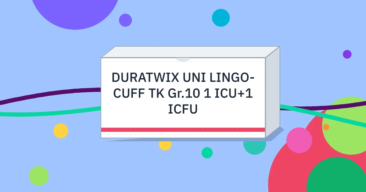 Symbolbild: Packung mit der Aufschrift DURATWIX UNI LINGO-CUFF TK Gr.10 1 ICU+1 ICFU (PZN 13913506) – Verfügbarkeit und Bezug in Apotheken in Frankfurt am Main